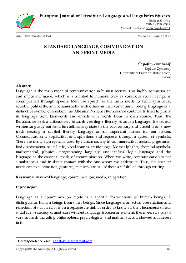 (PDF) Standard Language, Communication and Print Media