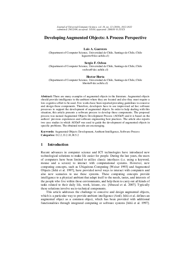 (PDF) Developing Augmented Objects: A Process Perspective | Hector ...