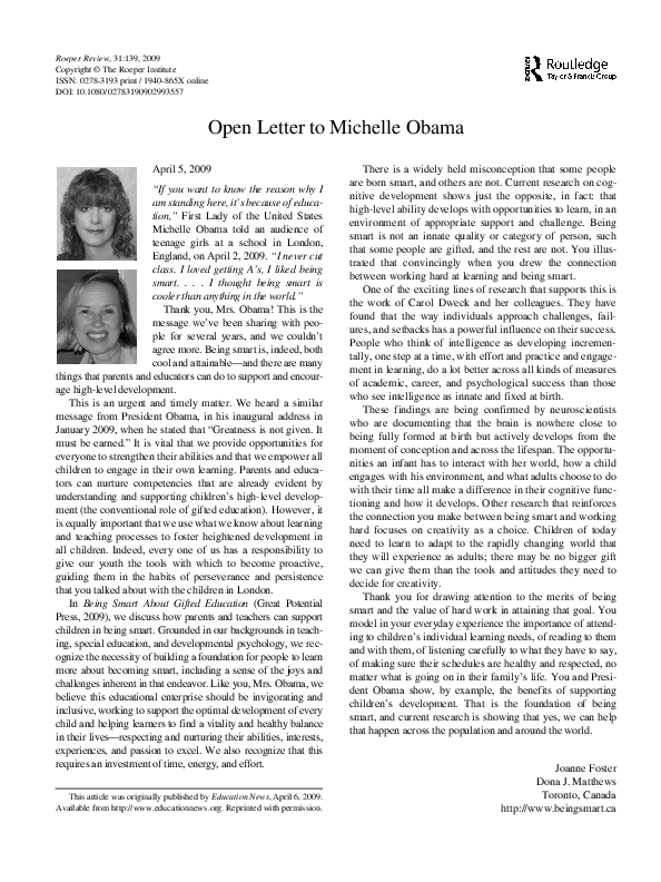 (PDF) Open Letter to Michelle Obama
