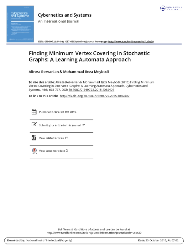 (PDF) Finding Minimum Vertex Covering in Stochastic Graphs: A Learning Automata Approach ...