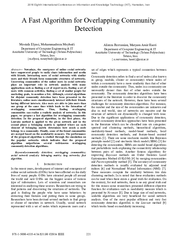 (PDF) A fast algorithm for overlapping community detection