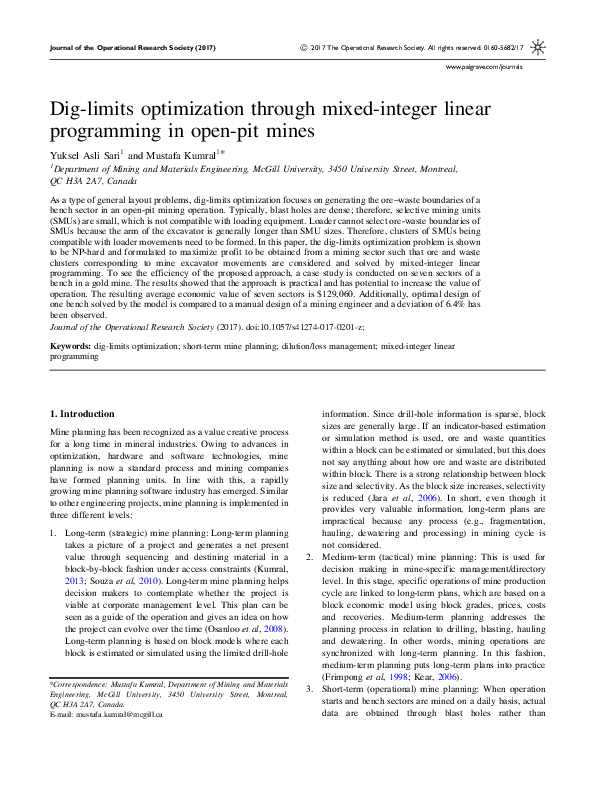 (PDF) Dig-limits optimization through mixed-integer linear programming ...
