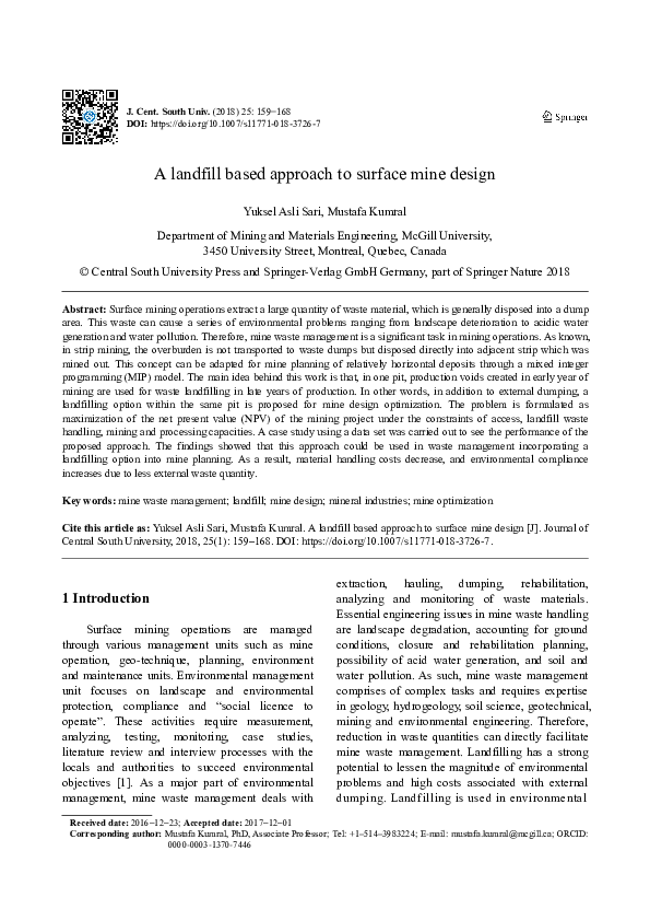 (PDF) A landfill based approach to surface mine design