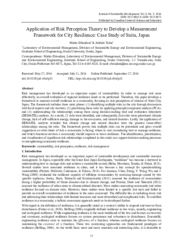 (PDF) Application of Risk Perception Theory to Develop a Measurement ...