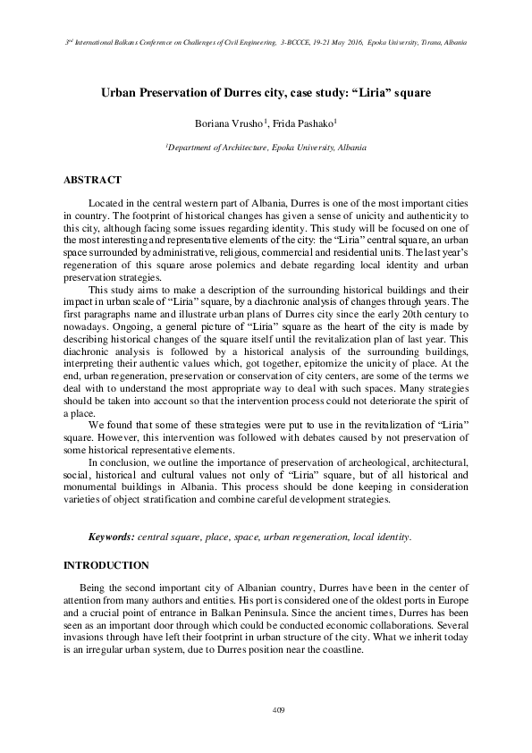 (PDF) Urban Preservation of Durres city, case study: “Liria” square