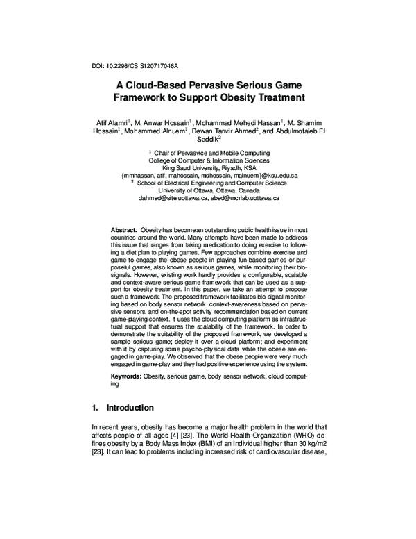 (PDF) A cloud-based pervasive serious game framework to support obesity ...