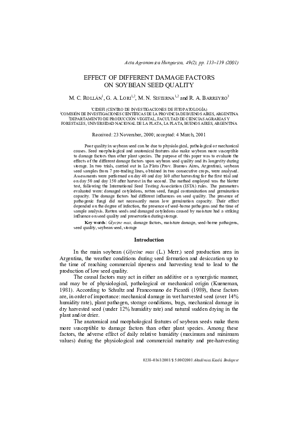 (PDF) Effect of Different Damage Factors on Soybean Seed Quality