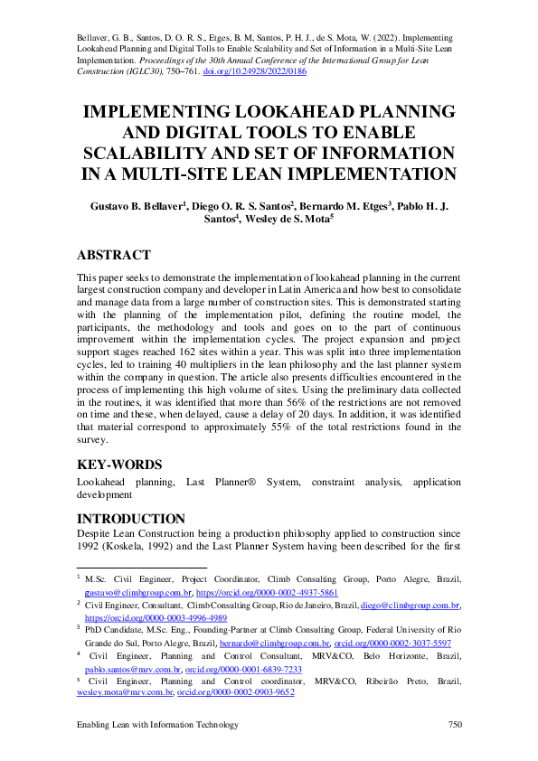 (PDF) Implementing Lookahead Planning and Digital Tools to Enable Scalability and Set of ...