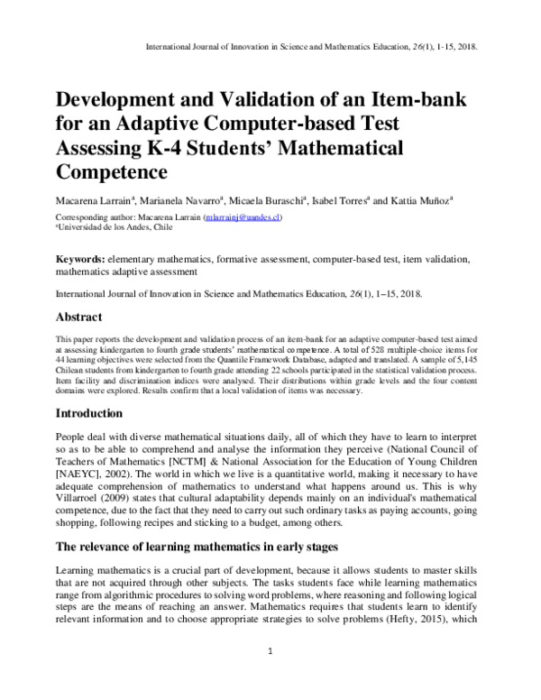 (PDF) Development and Validation of an Item-bank for an Adaptive ...