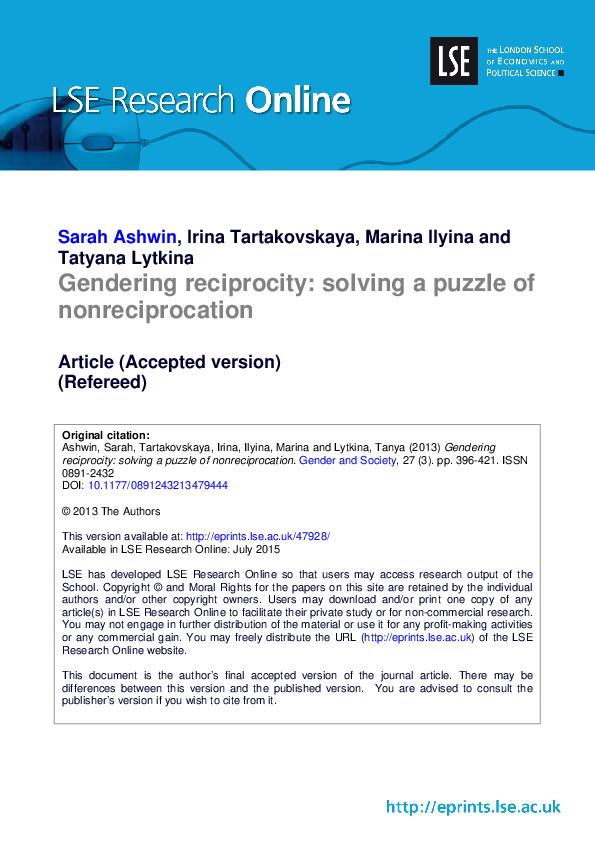 (PDF) Gendering Reciprocity