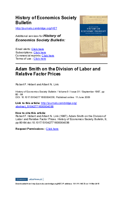 (PDF) Adam Smith on the Division of Labor and Relative Factor Prices