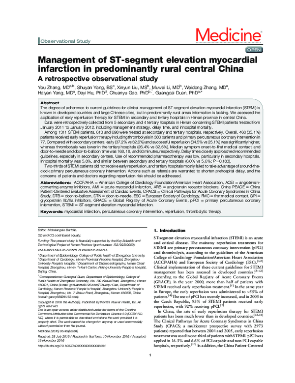(PDF) Management of ST-segment elevation myocardial infarction: Comparison of the updated ...