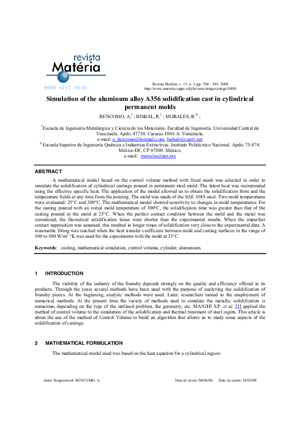 (PDF) Simulation of the aluminum alloy A356 solidification cast in ...