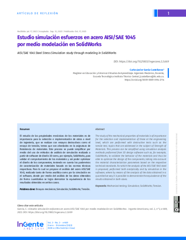 (PDF) Estudio simulación esfuerzos en acero AISI/SAE 1045 por medio modelación en SolidWorks