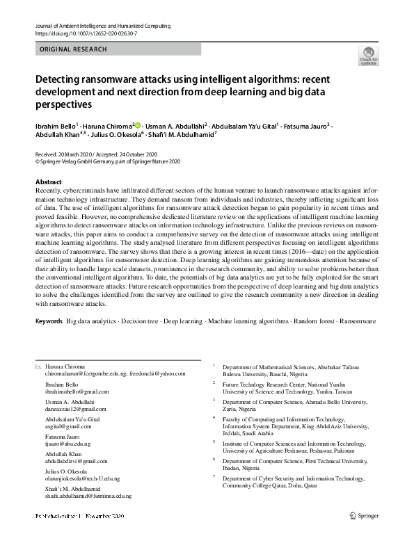 Pdf Detecting Ransomware Attacks Using Intelligent Algorithms Recent Development And Next