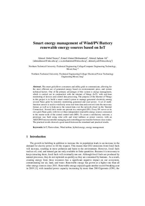 (PDF) Smart energy management of Wind/PV/Battery renewable energy sources based on IoT