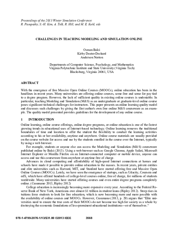 (PDF) Challenges in teaching modeling and simulation online