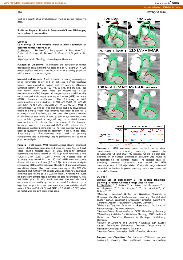 (PDF) OC-0153: Dual energy CT and iterative metal artefact reduction for accurate tumour delineation