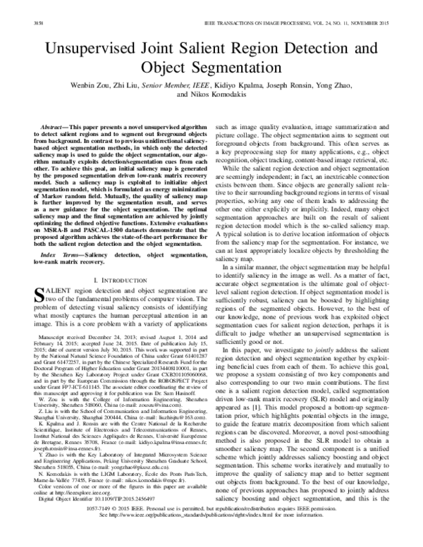 (PDF) Unsupervised Joint Salient Region Detection and Object Segmentation
