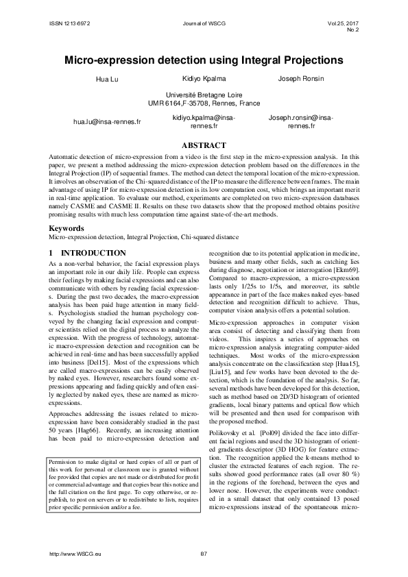 (PDF) Micro-expression detection using integral projections