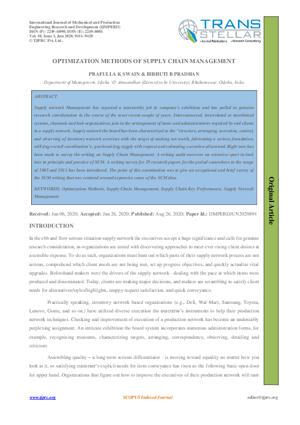 (PDF) Optimization Methods of Supply Chain Management