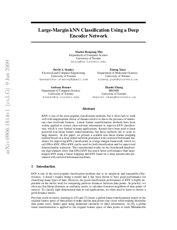 Pdf Large Margin Knn Classification Using A Deep Encoder Network