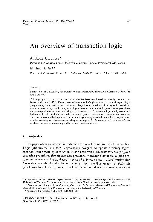 (PDF) An overview of transaction logic
