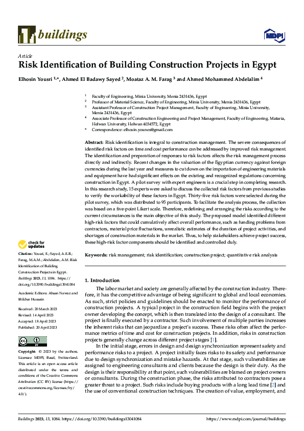 (PDF) Risk Identification of Building Construction Projects in Egypt