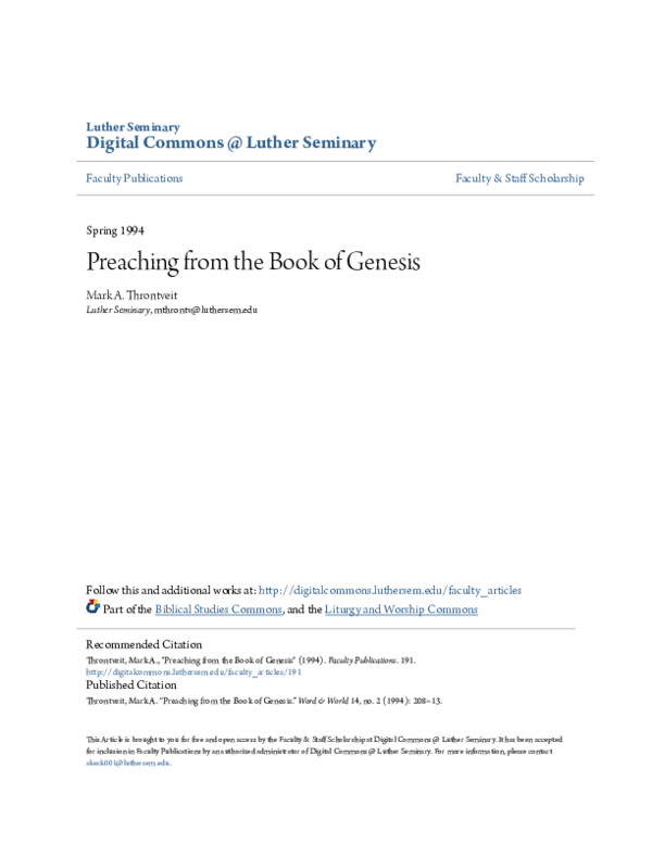 (PDF) Preaching from the Book of Genesis