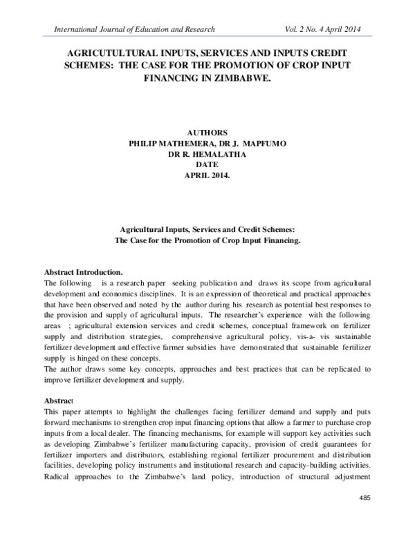 (PDF) Agricutultural Inputs, Services and Inputs Credit Schemes: The ...