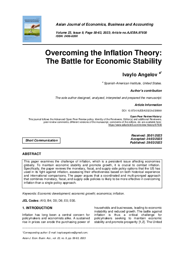 (PDF) Overcoming the Inflation Theory: The Battle for Economic Stability