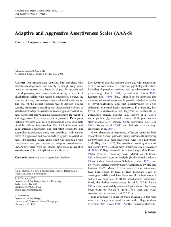 (PDF) Adaptive and Aggressive Assertiveness Scales
