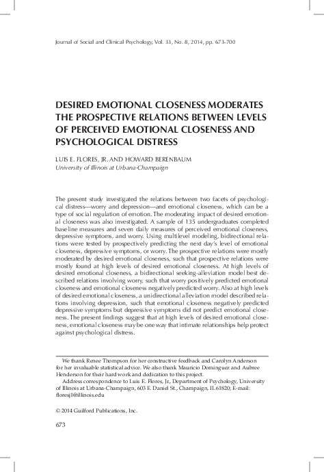 (PDF) Desired Emotional Closeness Moderates the Prospective Relations ...