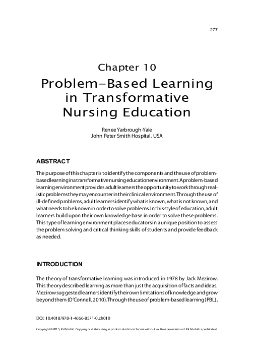 (PDF) Problem-Based Learning in Transformative Nursing Education