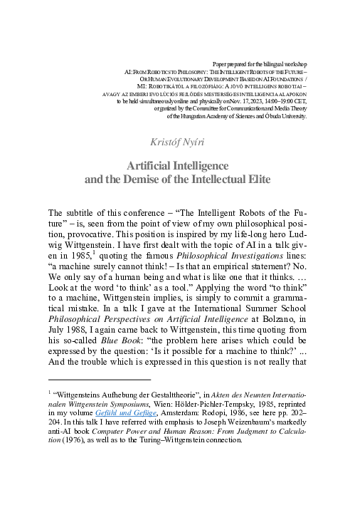 (PDF) AI and the Demise of the Intellectual Elite