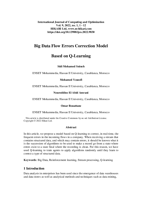 (PDF) Big data flow errors correction model based on Q-learning