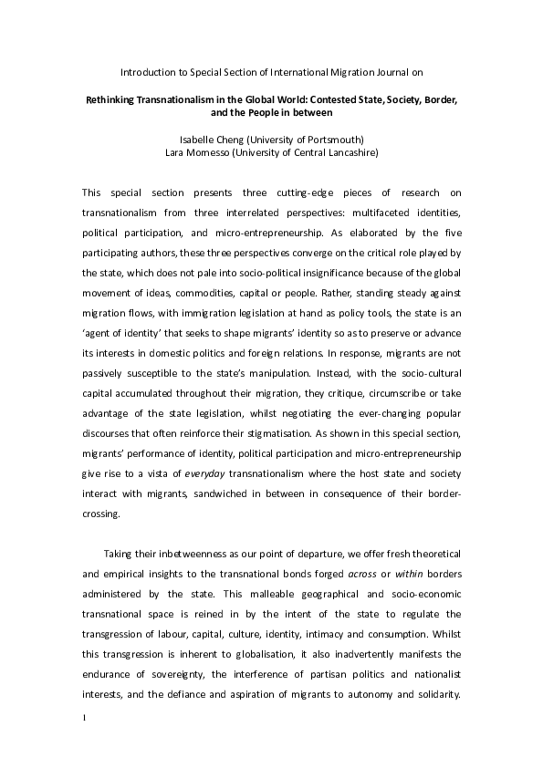 (PDF) Rethinking Transnationalism in the Global World: Contested State ...
