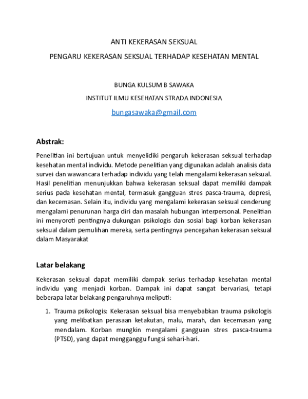 (DOC) ANTI KEKERASAN SEKSUAL PENGARU KEKERASAN SEKSUAL TERHADAP KESEHATAN MENTAL