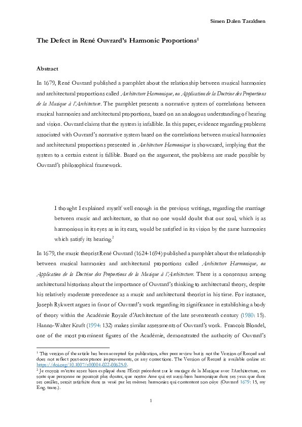 (PDF) The Defect in René Ouvrard’s Harmonic Proportions
