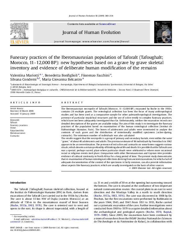 (PDF) Funerary practices of the Iberomaurusian population of Taforalt ...