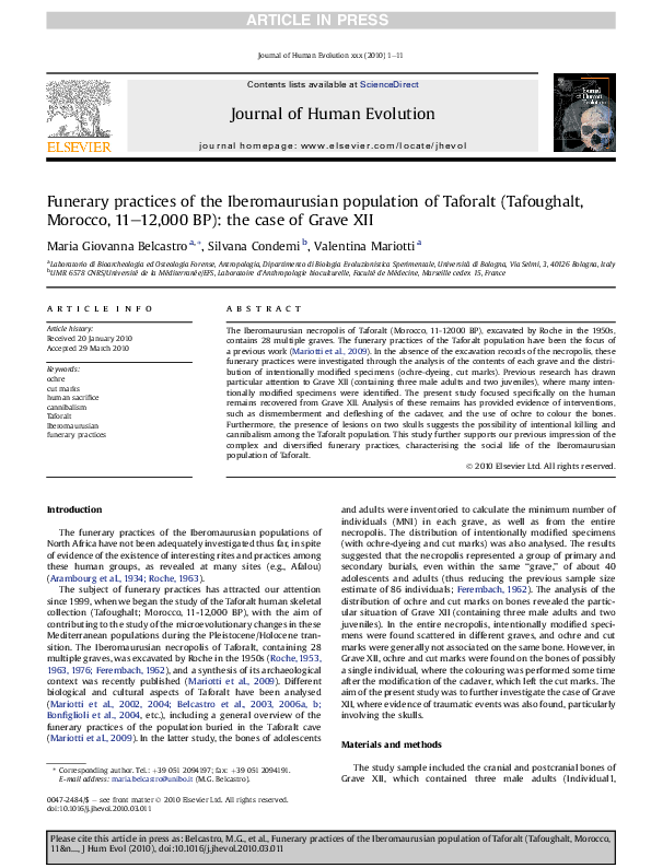 (PDF) Funerary practices of the Iberomaurusian population of Taforalt ...