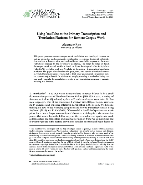 (PDF) Using YouTube as the Primary Transcription and Translation ...