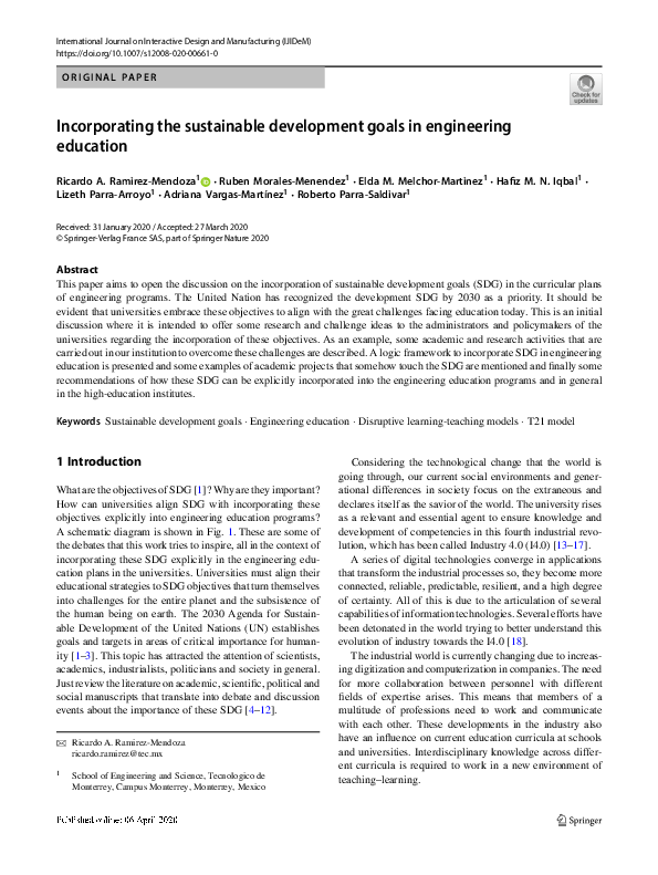 (PDF) Incorporating the sustainable development goals in engineering ...