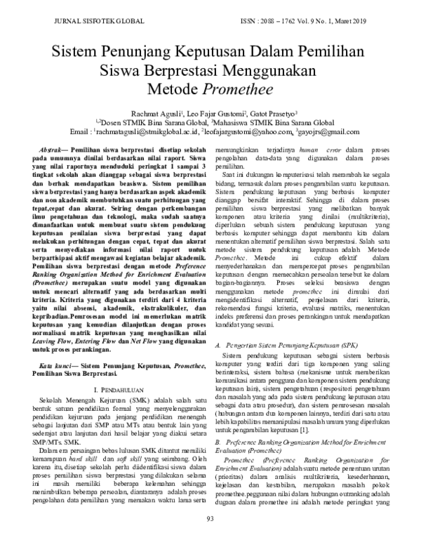 (PDF) Sistem Penunjang Keputusan Dalam Pemilihan Siswa Berprestasi ... (PDF) Sistem Penunjang Keputusan Dalam Pemilihan Siswa Berprestasi ...
