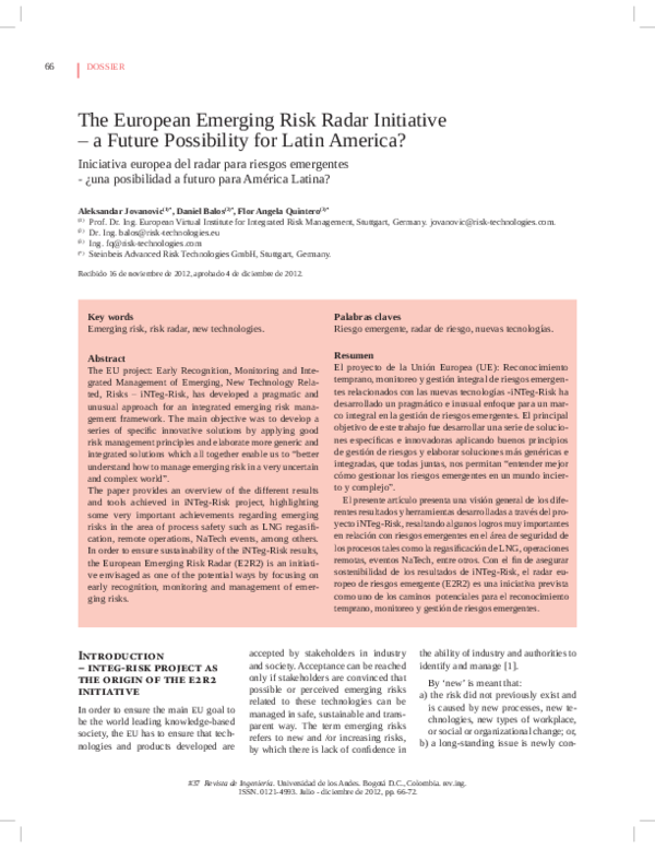 (PDF) Iniciativa europea del radar para riesgos emergentes - ¿una ...