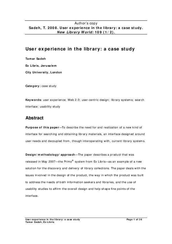 (PDF) User experience in the library: a case study