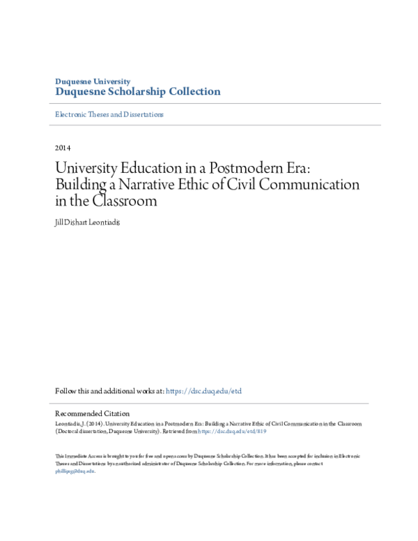 (PDF) University Education in a Postmodern Era: Building a Narrative ...