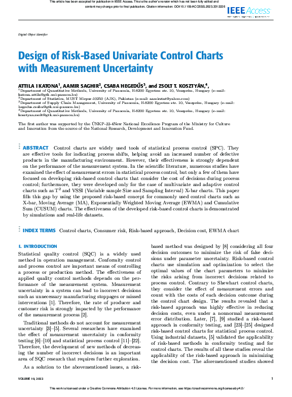 (PDF) Design of Risk-Based Univariate Control Charts with Measurement Uncertainty