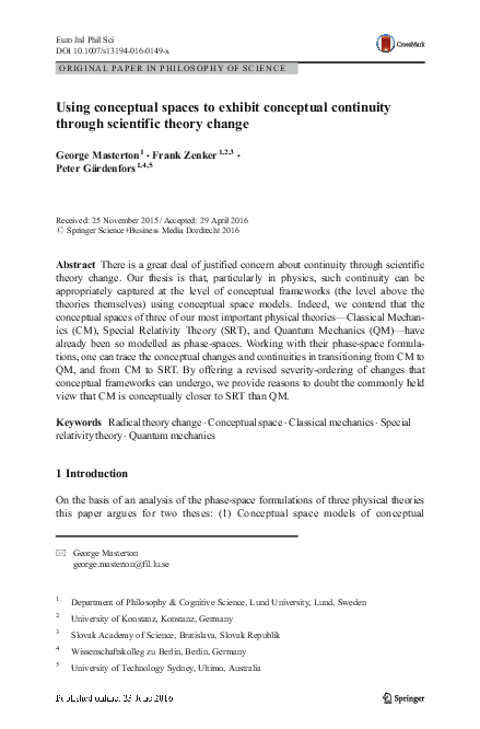 (PDF) Using conceptual spaces to exhibit conceptual continuity through scientific theory change