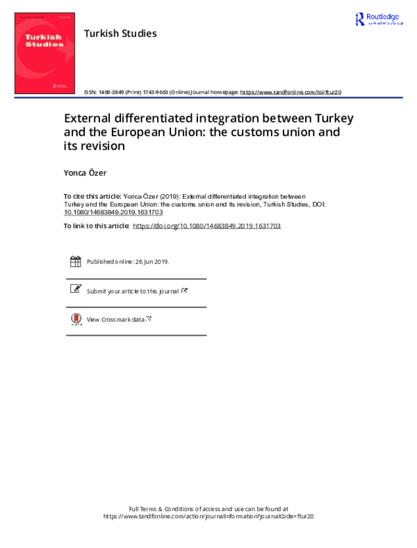 (PDF) External differentiated integration between Turkey and the ...
